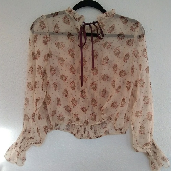 Zara | Tops | Zara Floral Sheer Ruffle Neck Long Sleeve Top | Poshmark